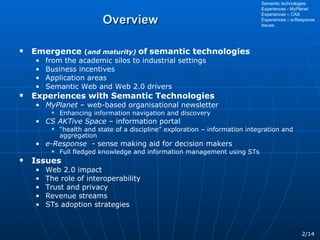 Semantic technologies at work - 2007 | PPT | Computing | Technology ...