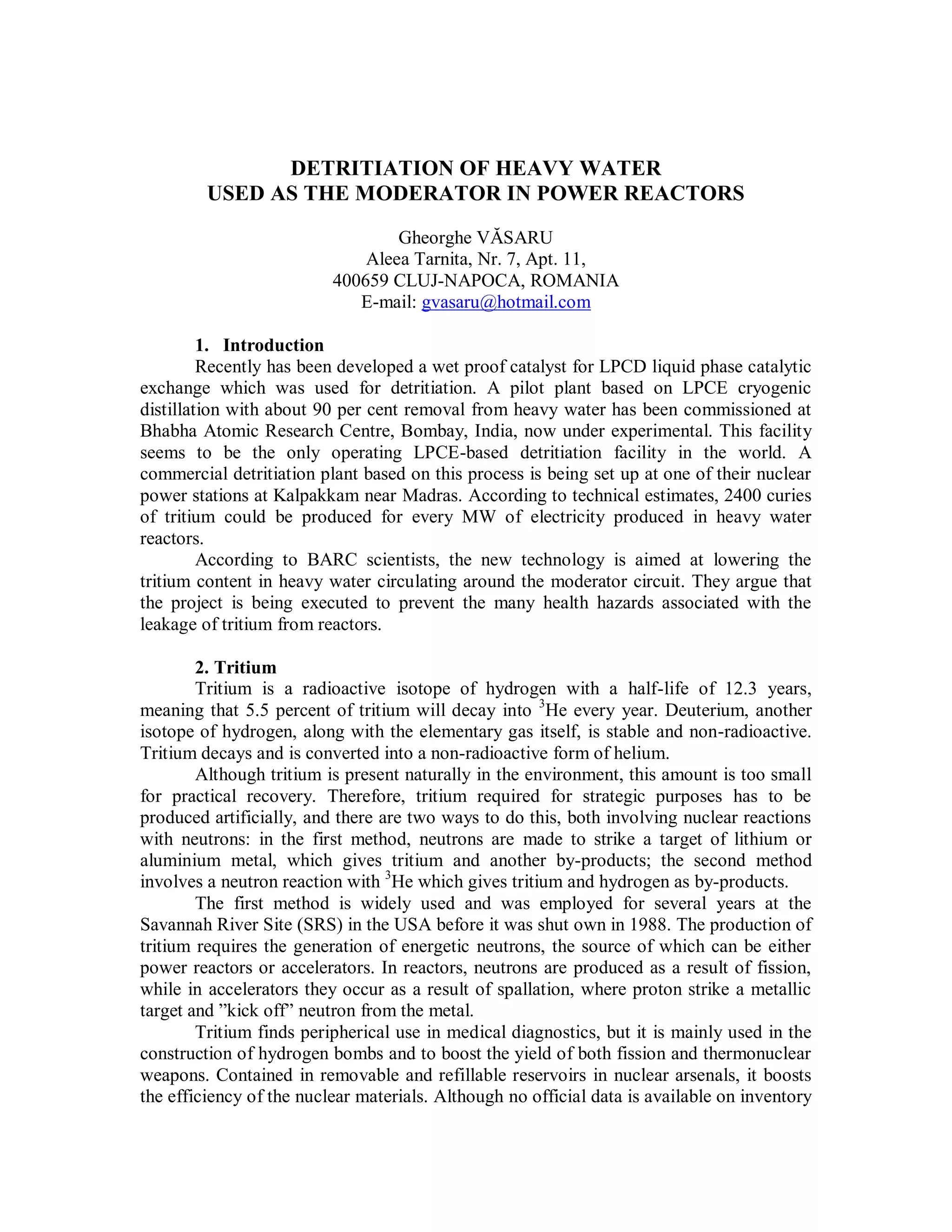 Detritiation of heavy water | PDF | Commodities | Economy