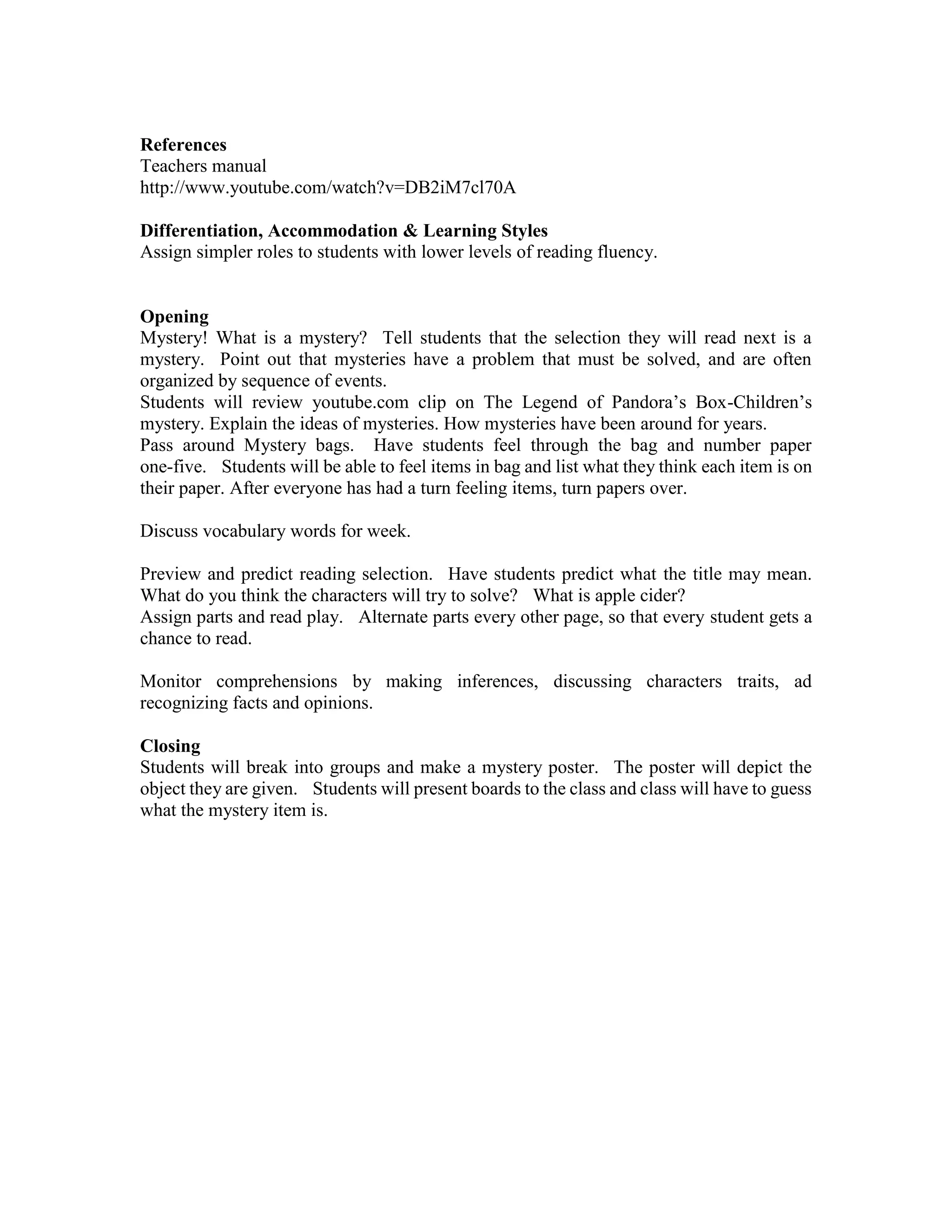 Dett School Reading Lesson | DOCX