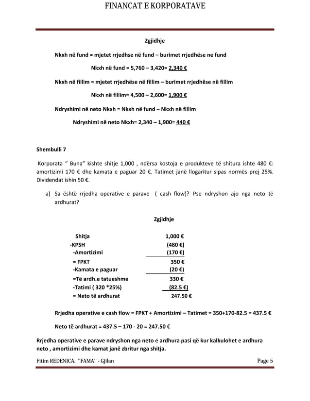 Detyra me zgjidhje cash flow | PDF