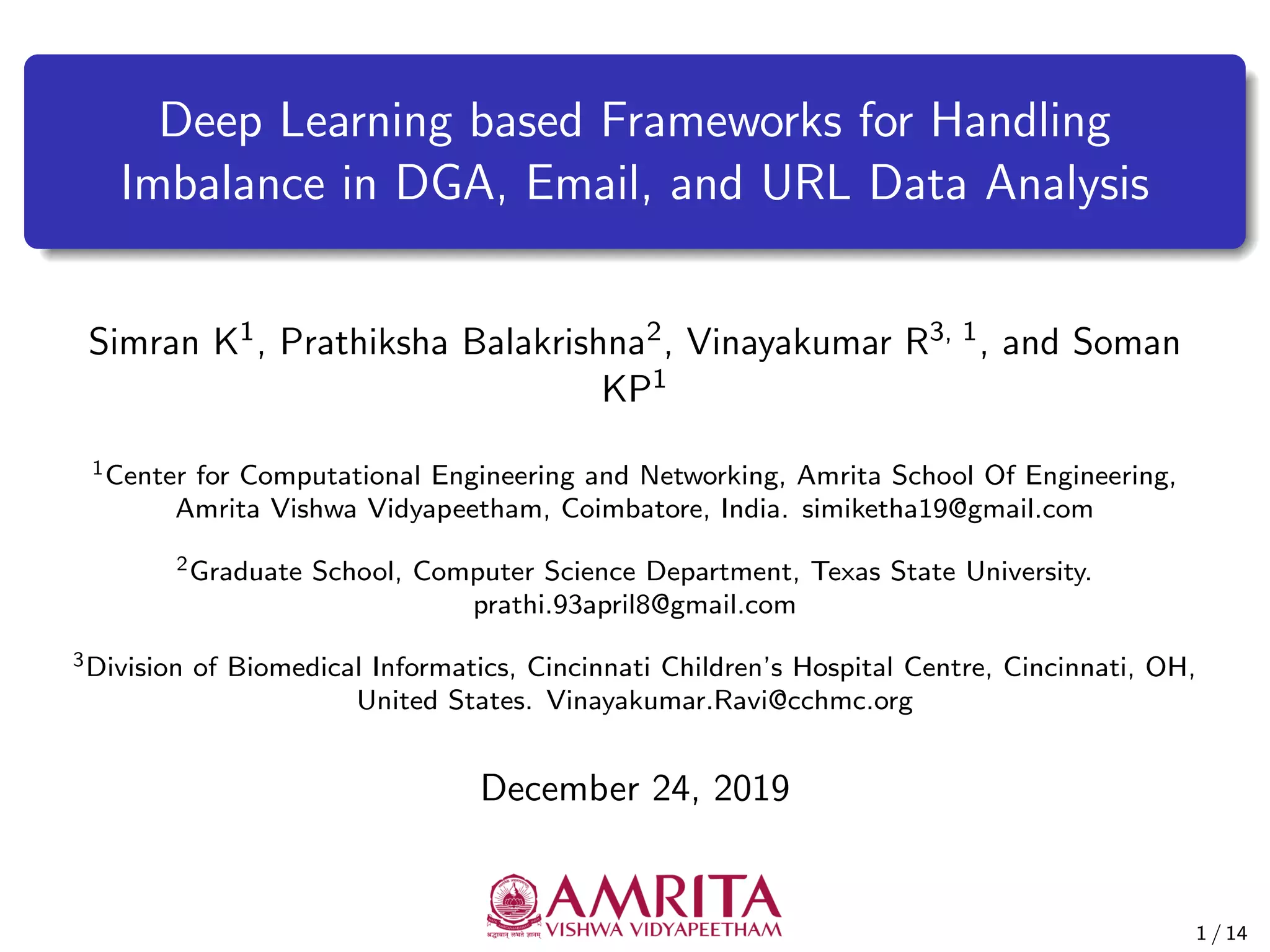 Deep Learning Based Frameworks For Handling Imbalance In Dga Email