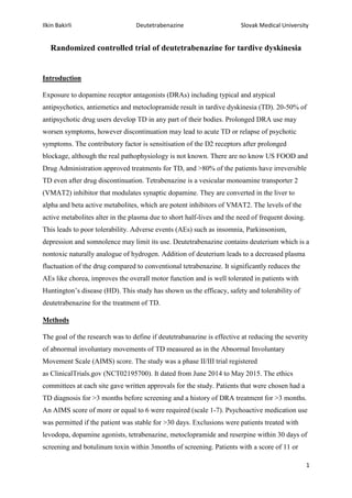 Deutetrabenazine, a drug for Tardive Dyskinesia | PDF