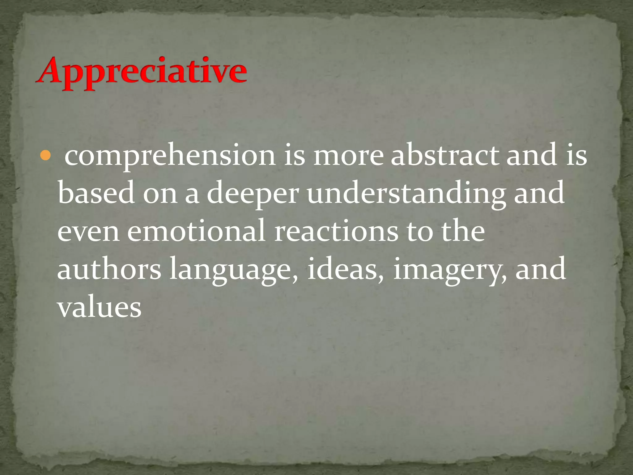 Levels Of Comprehension | PPTX