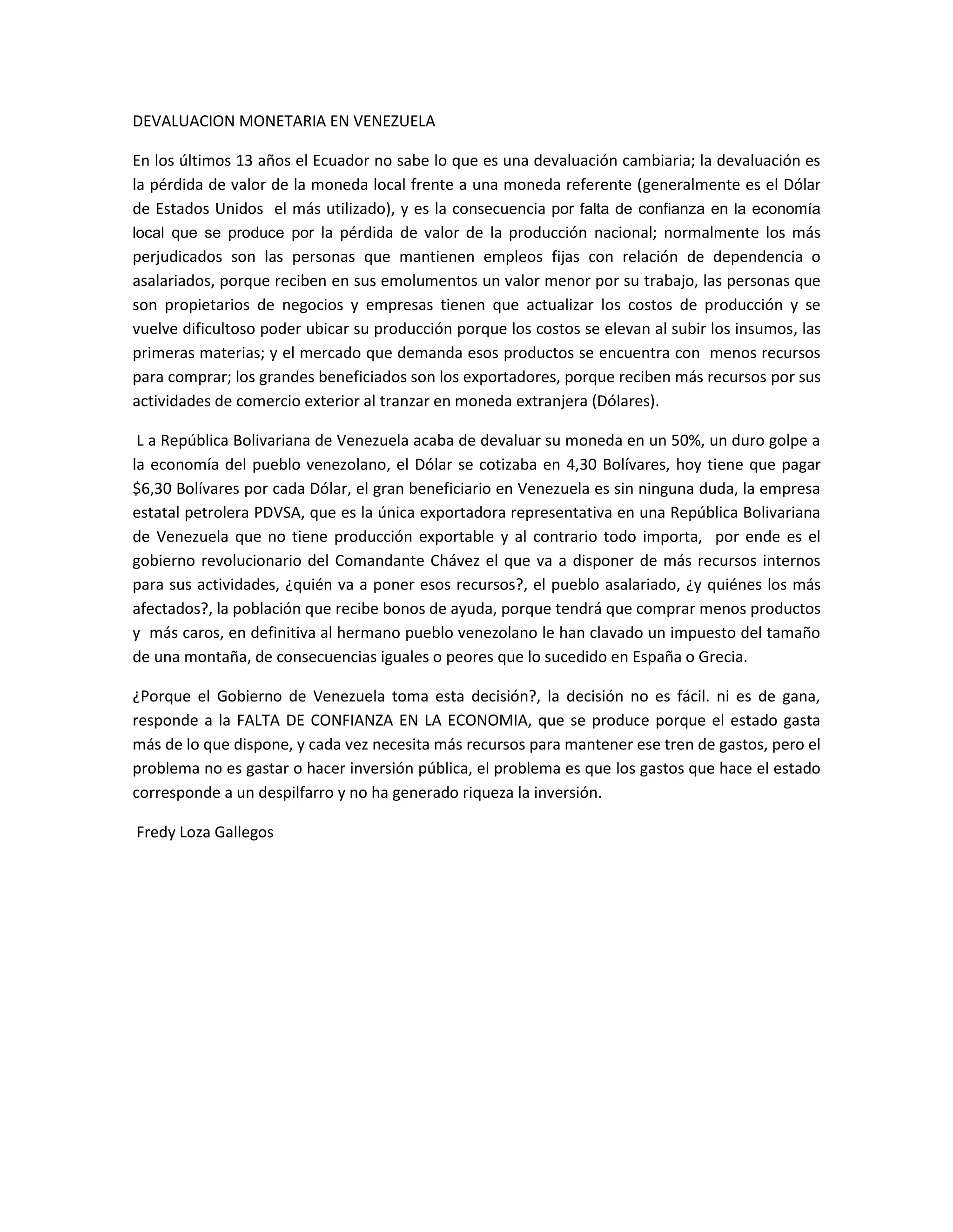 Devaluacion monetaria en venezuela | DOCX