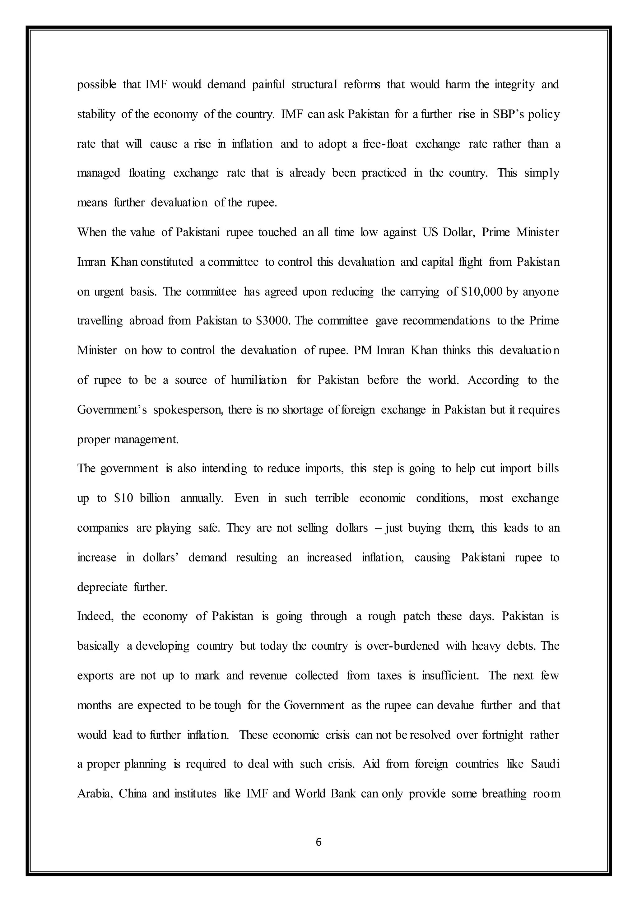 Devaluation of Pakistani rupee | DOCX