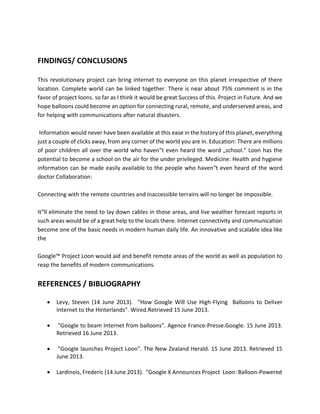 Project Report on Google's Internet Balloon - Project Loon | PDF