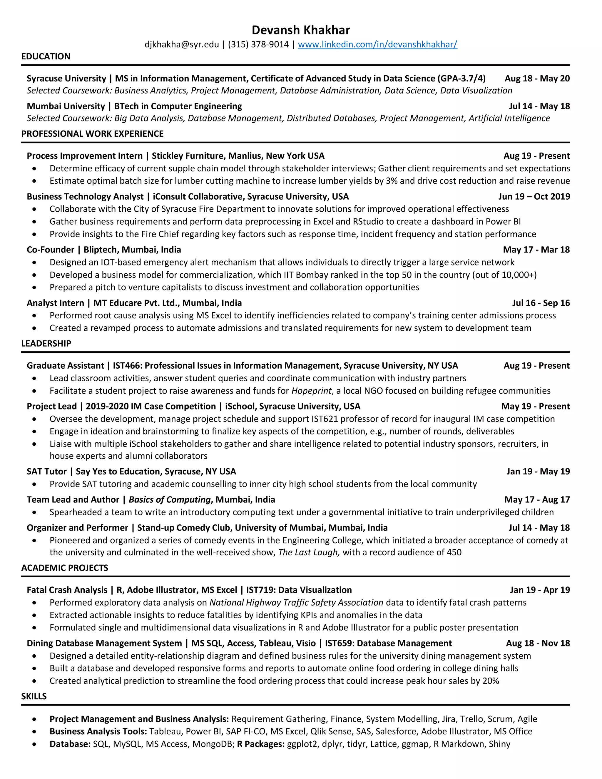 Devansh Khakhar Resume | PDF