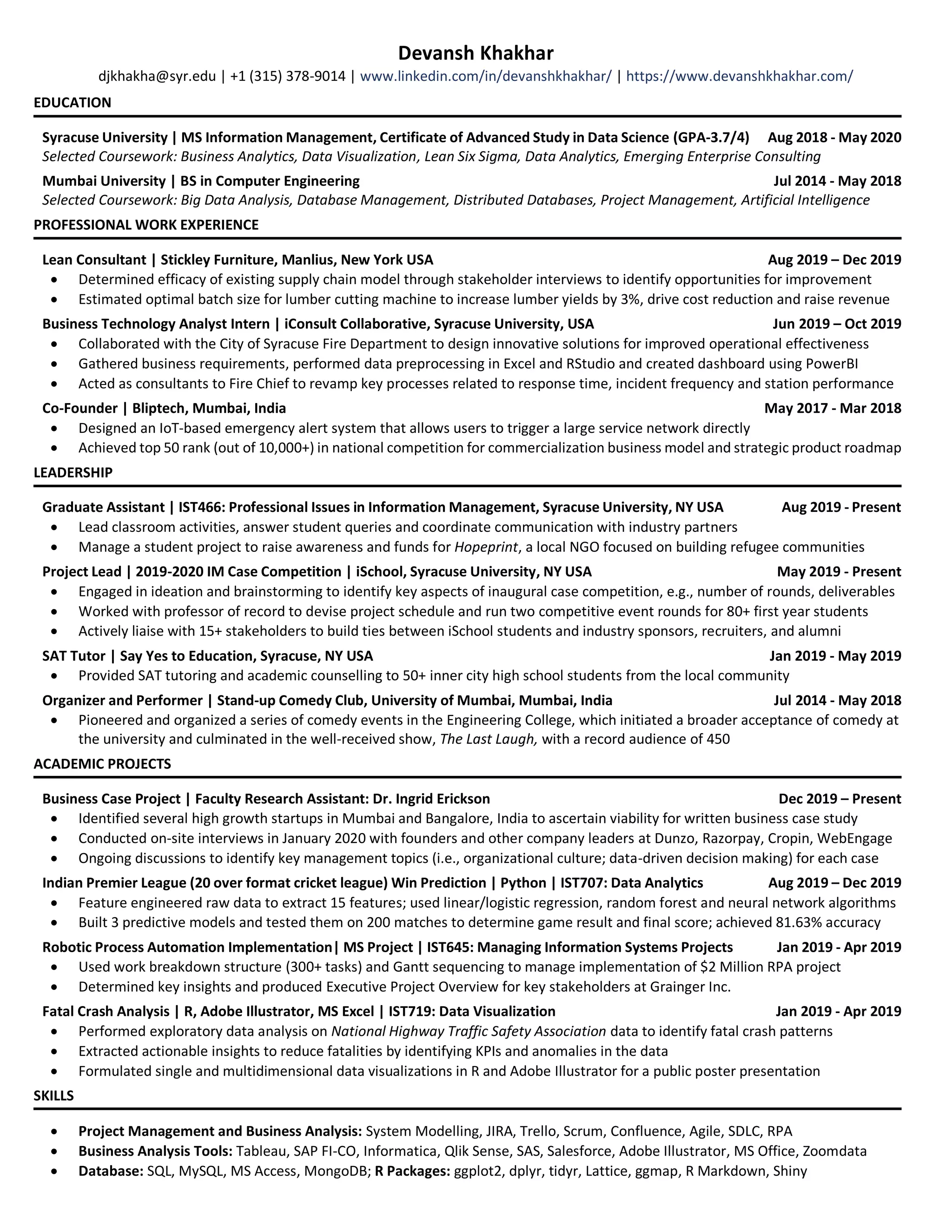 Devansh khakhar resume | PDF
