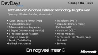 Dev Days Windows Installer Technology Final | PPS | Computing ...