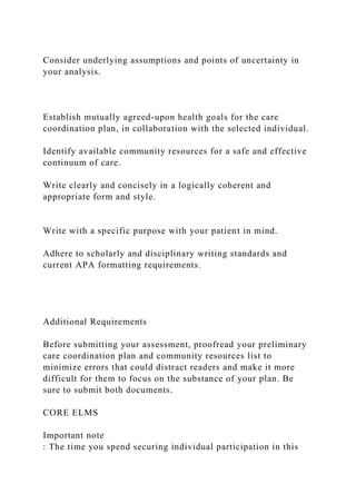 Develop a 3-4-page preliminary care coordination plan for an ind.docx