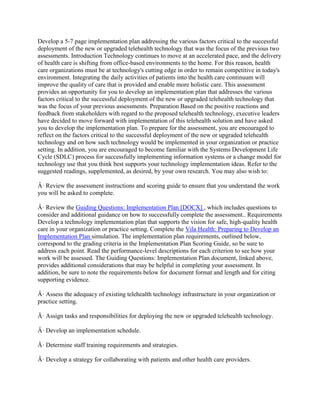 Develop a 5-7 page implementation plan addressing the various factors.docx
