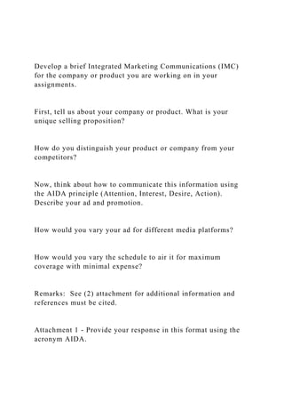 Develop a brief Integrated Marketing Communications (IMC) for th | DOCX