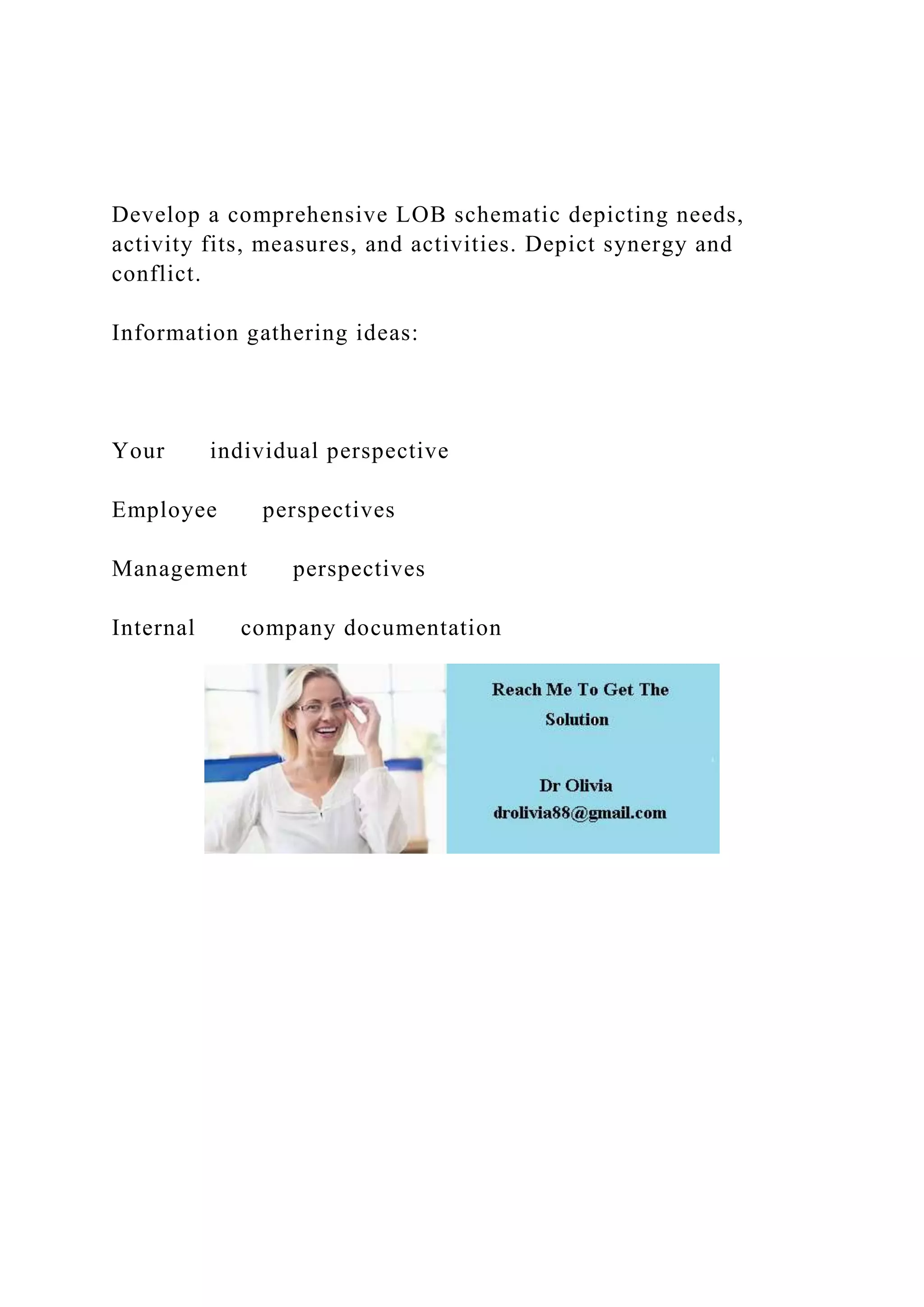 Develop a comprehensive LOB schematic depicting needs, activity | PDF