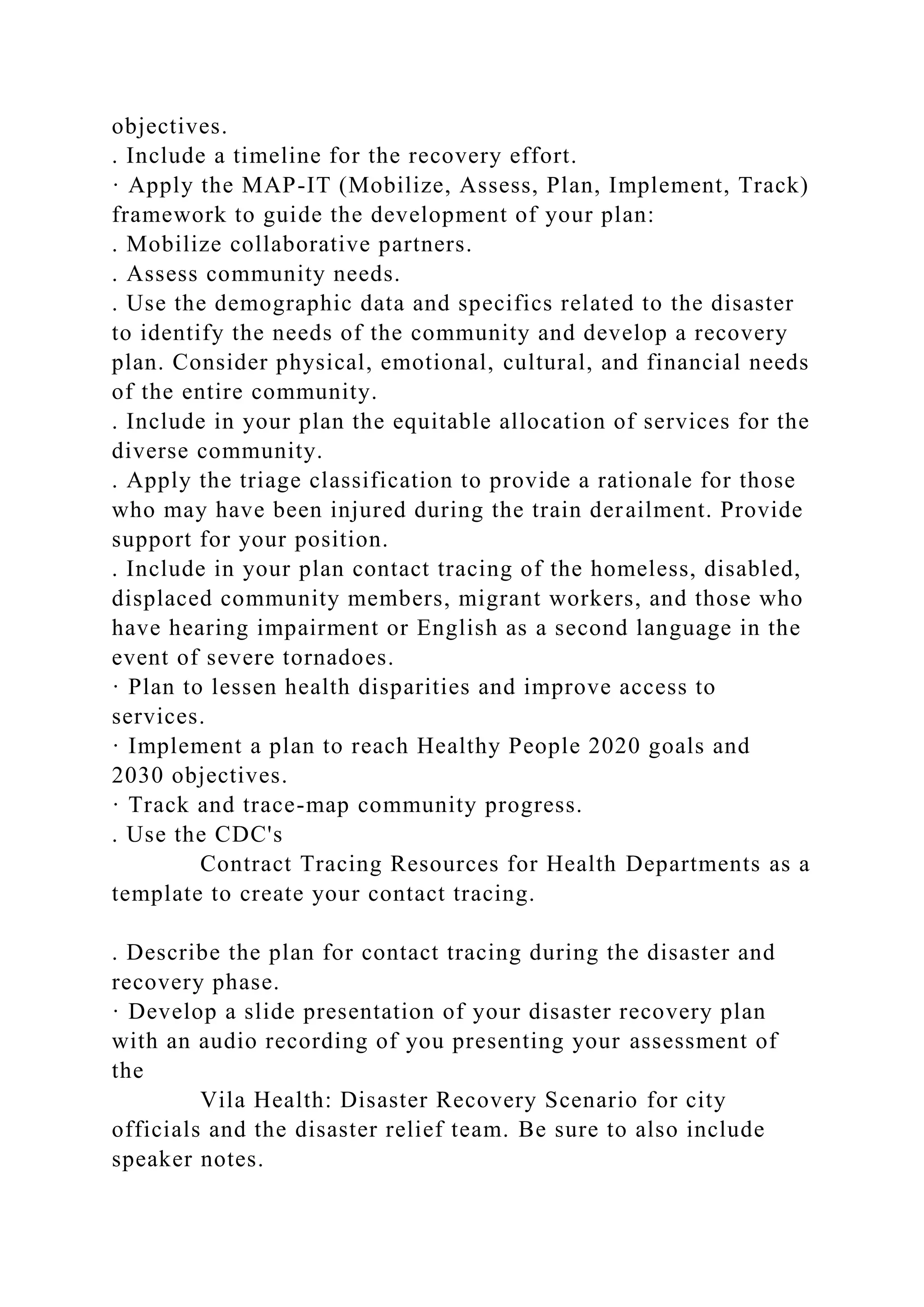 Develop a disaster recovery plan to lessen health disparities and .docx