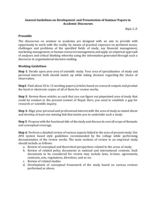 Develop and present a seminar paper in academia | DOCX