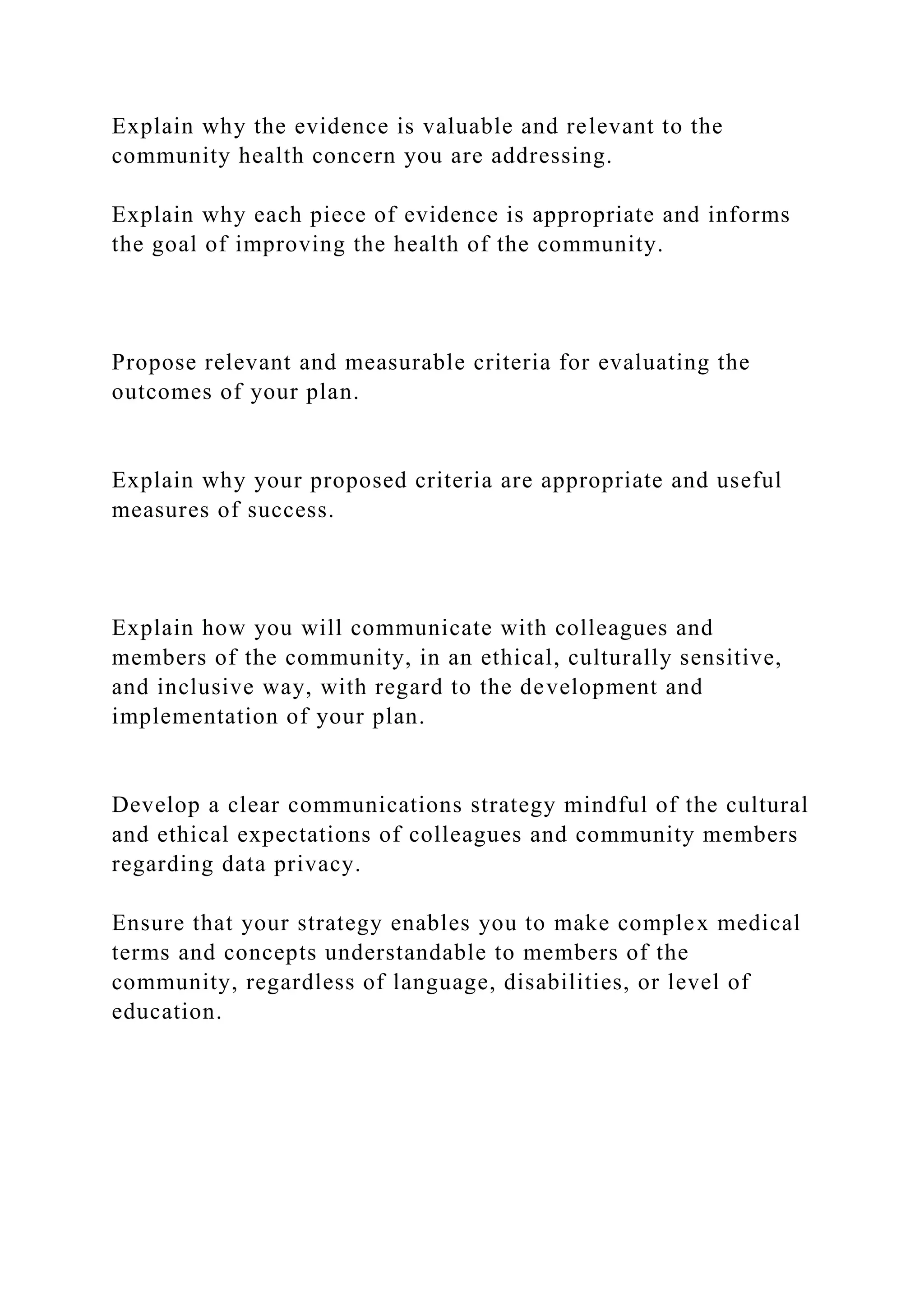 Develop a population health improvement plan, based on your evalua.docx