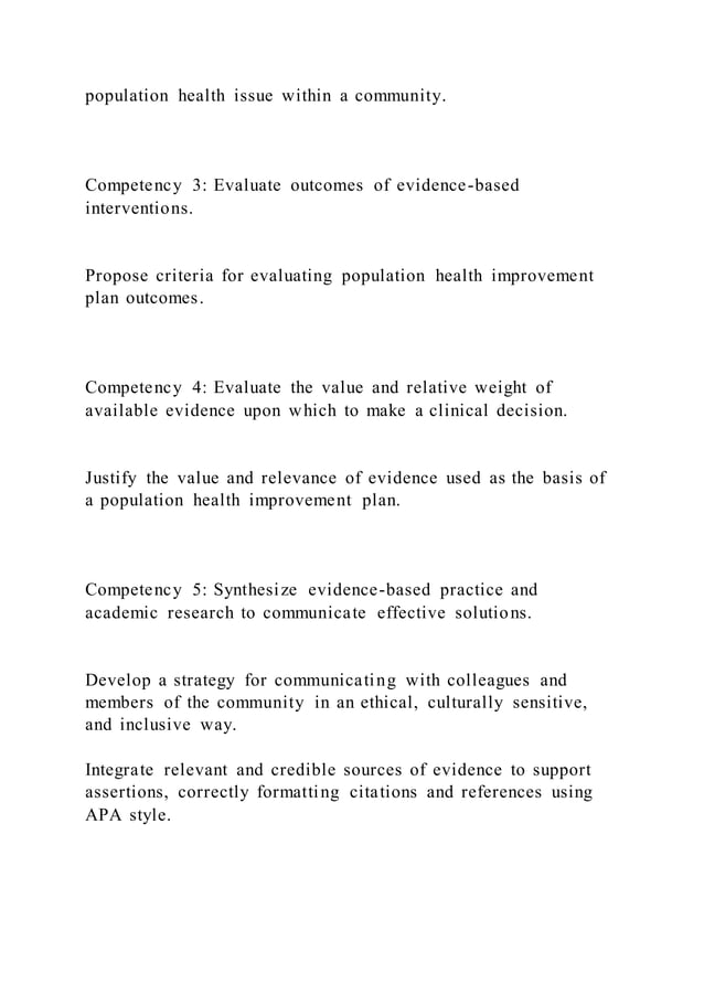 Develop a population health improvement plan, based on your evaluati | DOCX