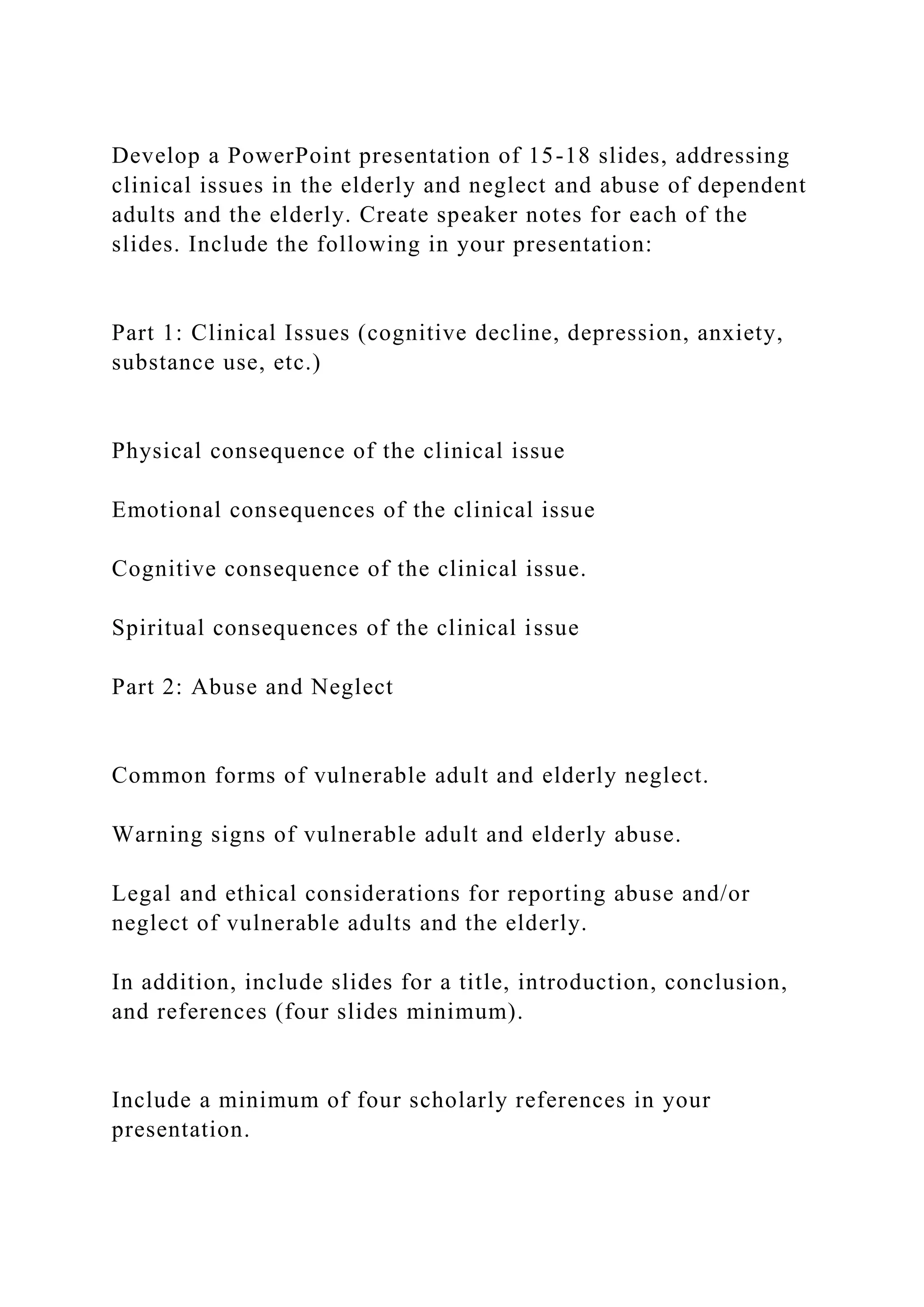 Develop a PowerPoint presentation of 15-18 slides, addressing clinic | DOCX