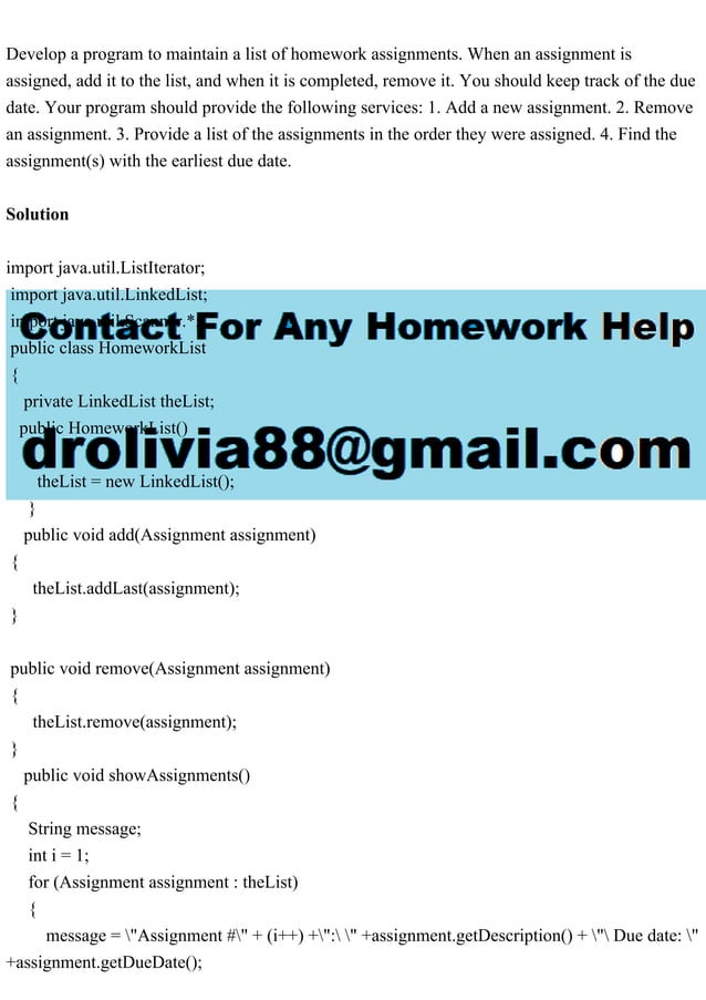 Develop a program to maintain a list of homework assignments. When a.pdf | Programming Languages ...