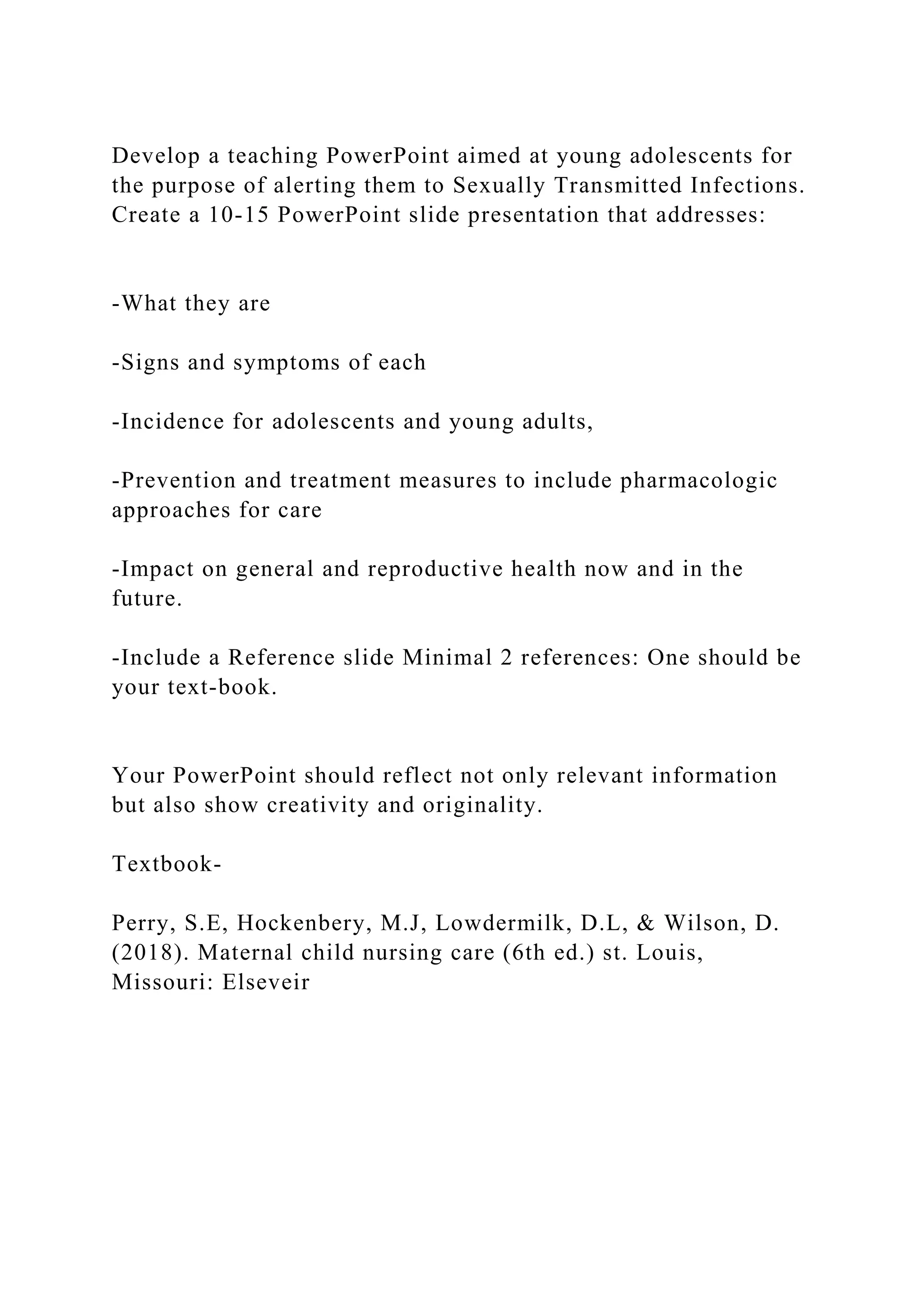 Develop a teaching PowerPoint aimed at young adolescents for the pur.docx