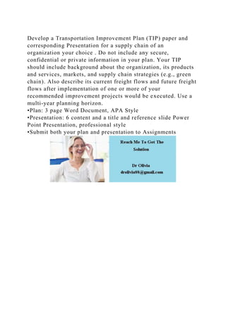 Develop a Transportation Improvement Plan (TIP) paper and correspond.docx