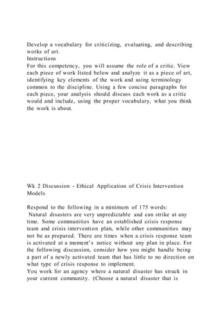 Develop a vocabulary for criticizing, evaluating, and describing w | PDF