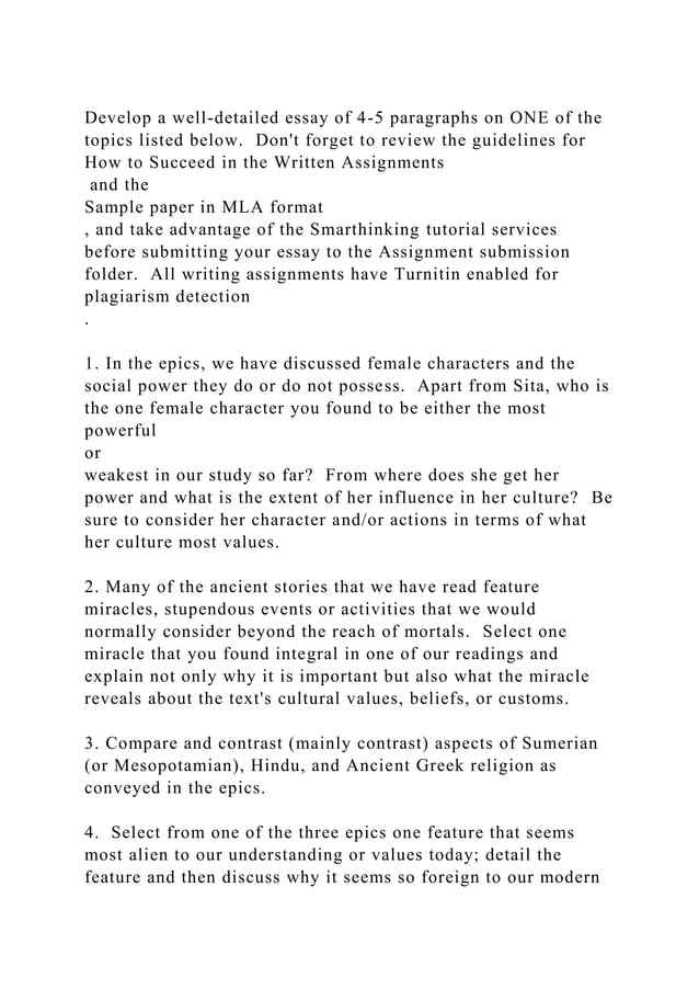 Develop a well-detailed essay of 4-5 paragraphs on ONE of the topics.docx