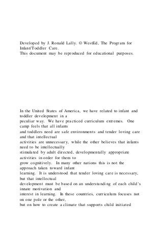 Developed by J. Ronald Lally. © WestEd, The Program for Infant | PDF