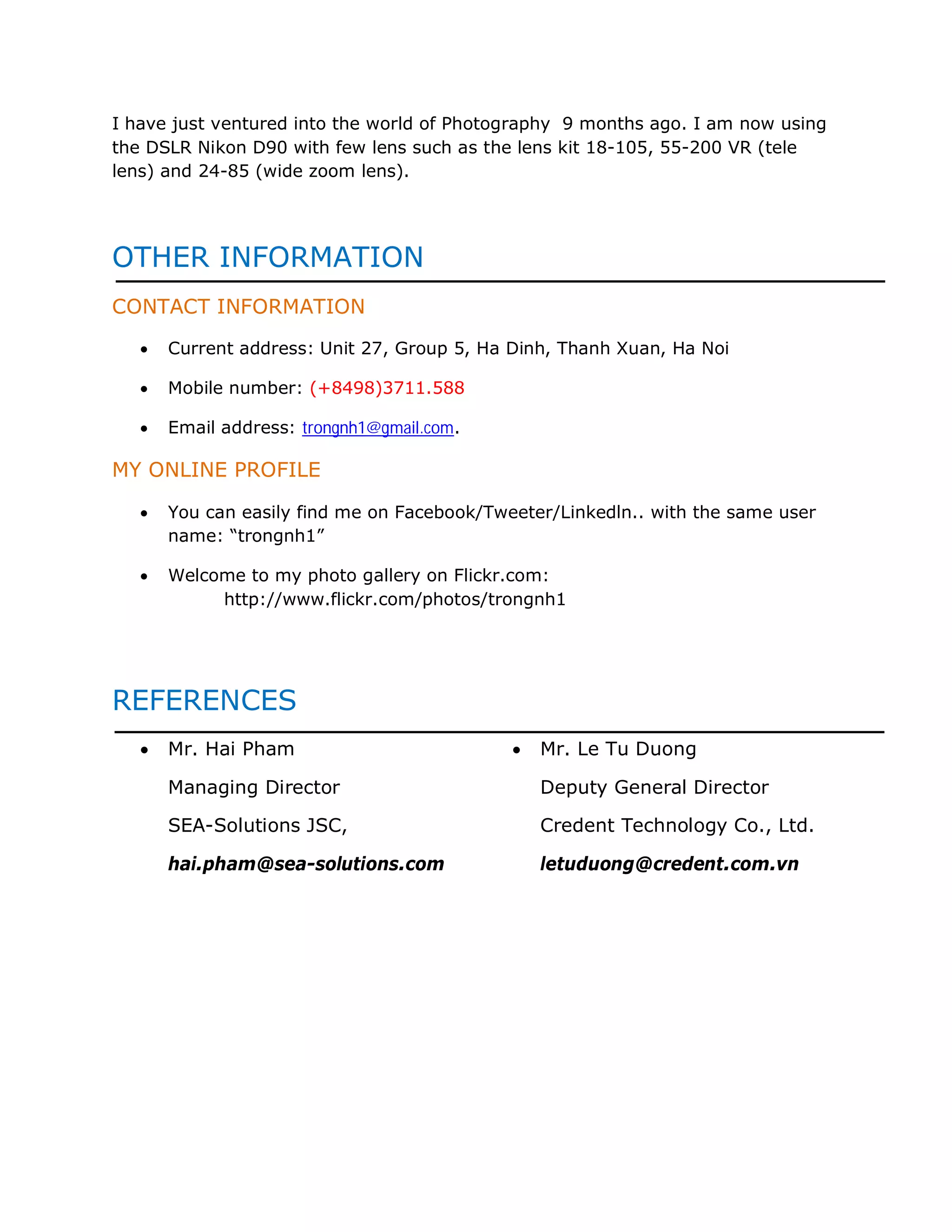 Trong Nguyen Huu's Resume | PDF