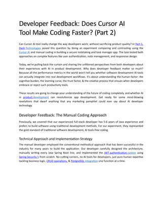 Developer Feedback: Does Cursor AI Tool Make Coding Faster (Part 2).pptx
