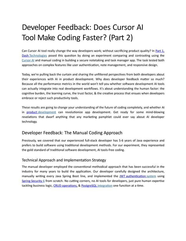 Developer Feedback: Does Cursor AI Tool Make Coding Faster (Part 2).pptx