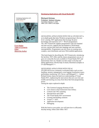 Developing Applications With Visual Studio.Net