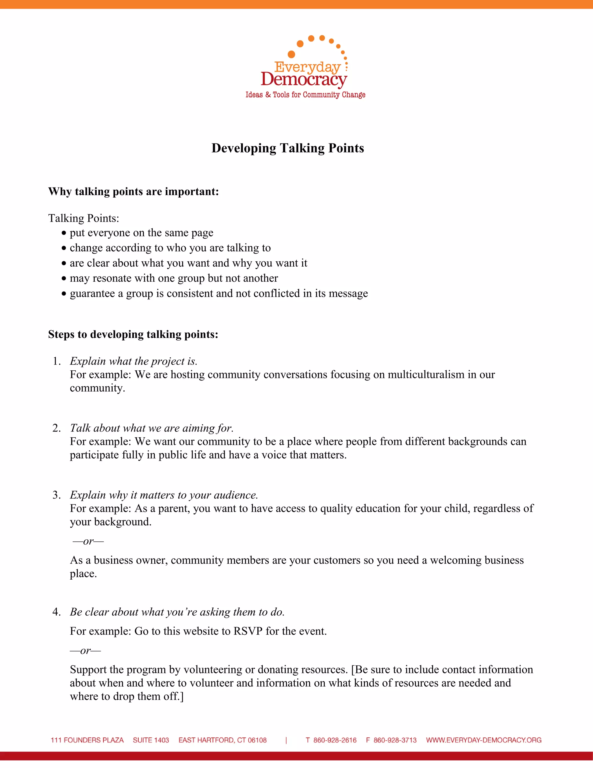 Developing Talking Points Handout | DOC