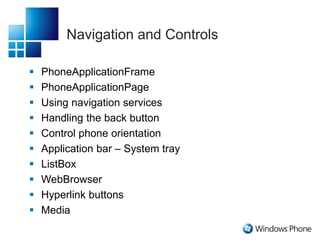 Developing windows phone 7 application with silverlight | PPT