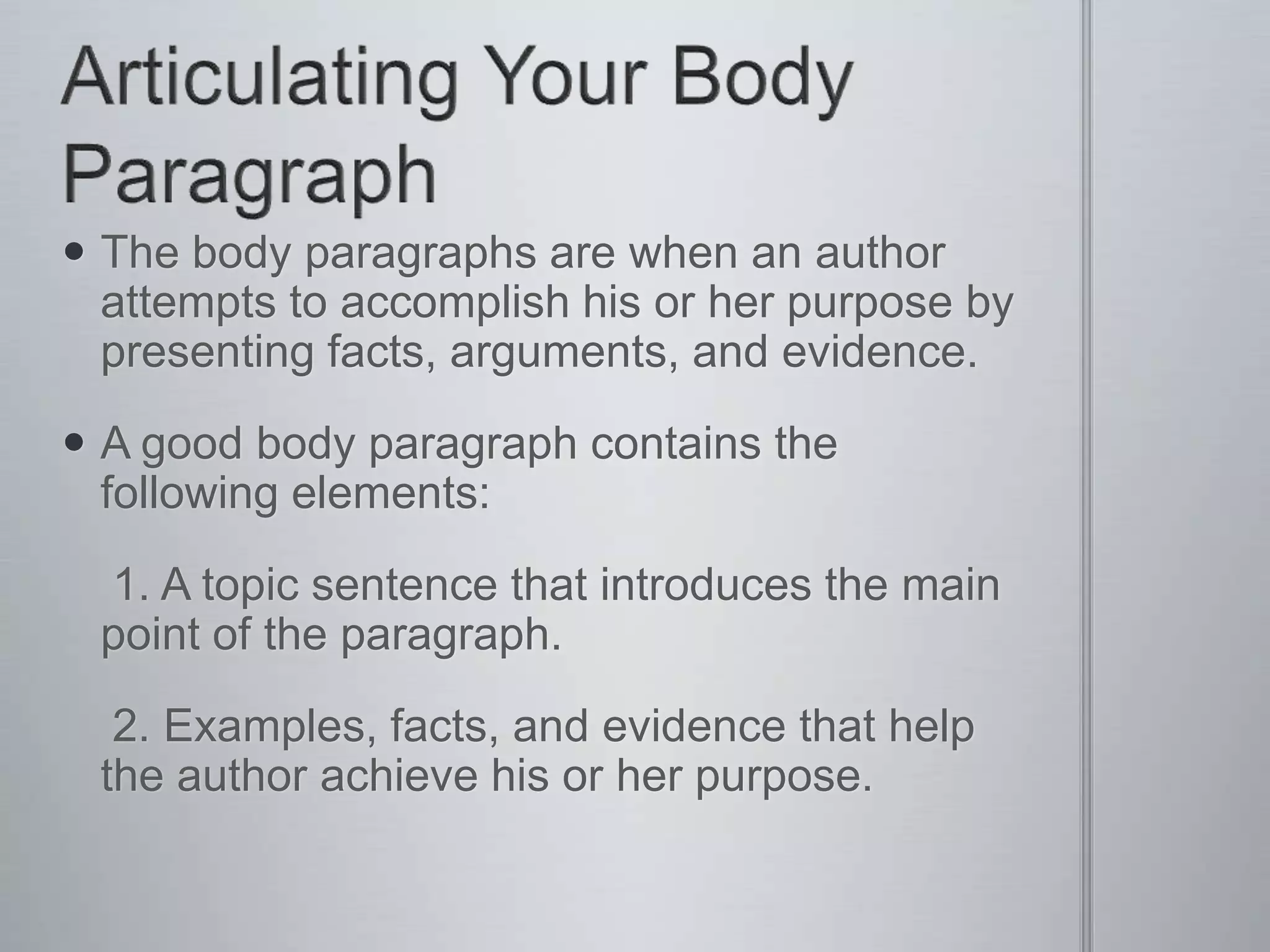 Developing a body paragraph | PPTX