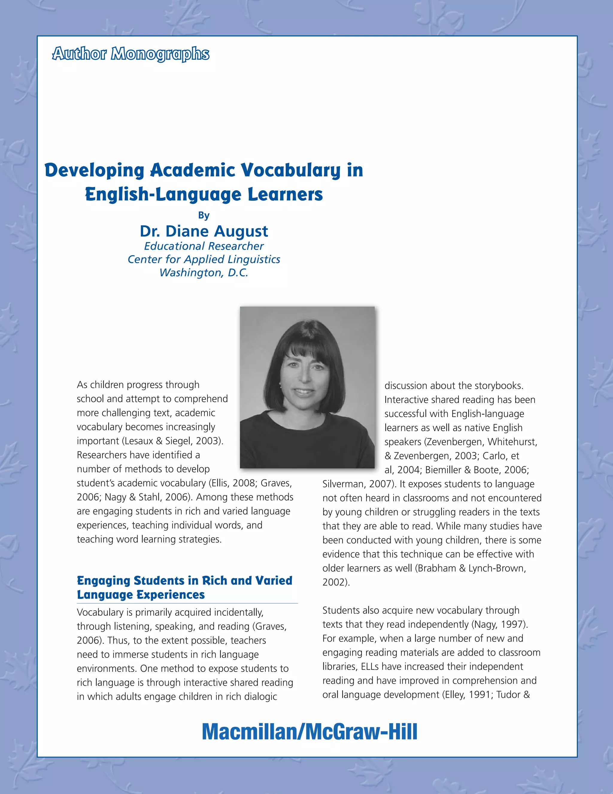 Developing academic vocabulary in ELLs | PDF