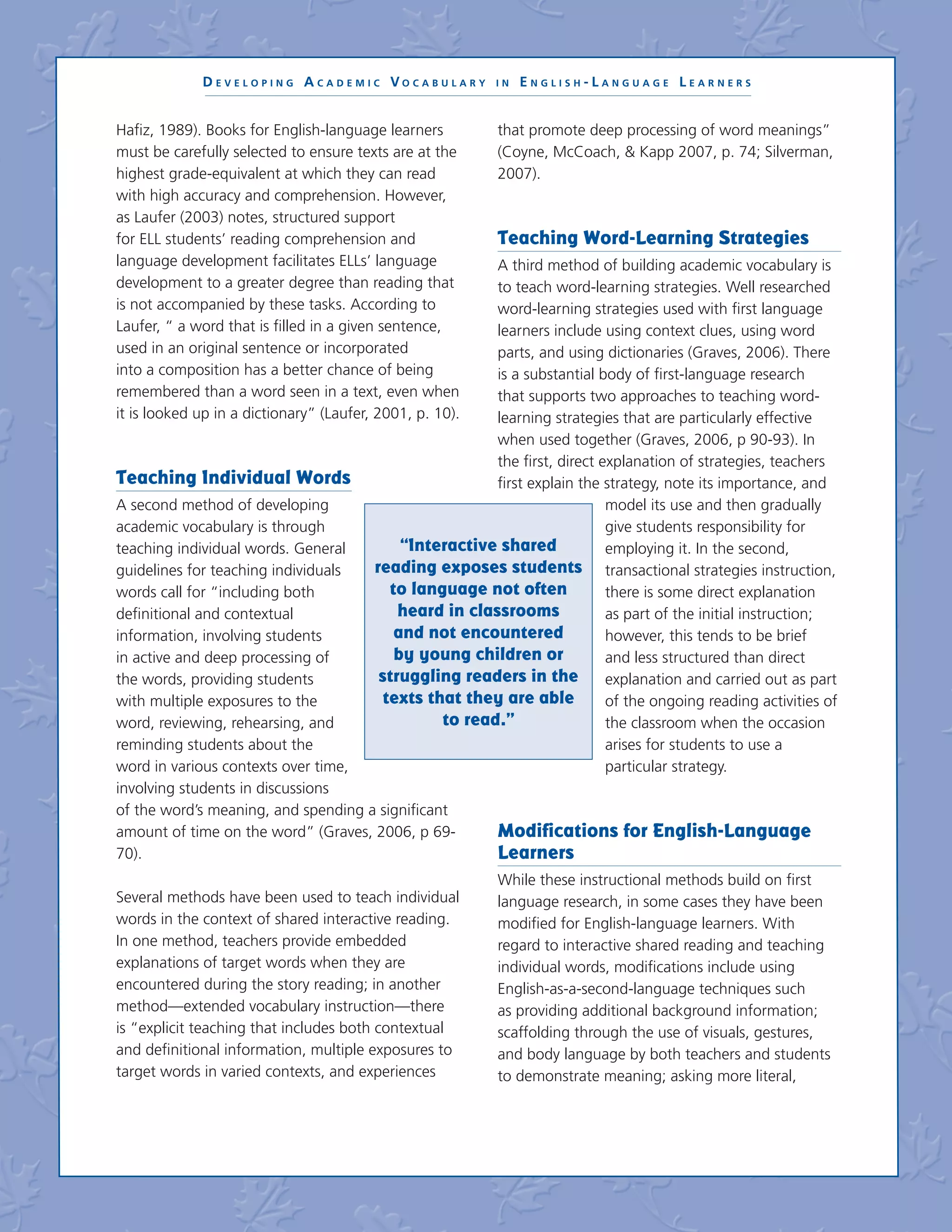 Developing academic vocabulary in ELLs | PDF