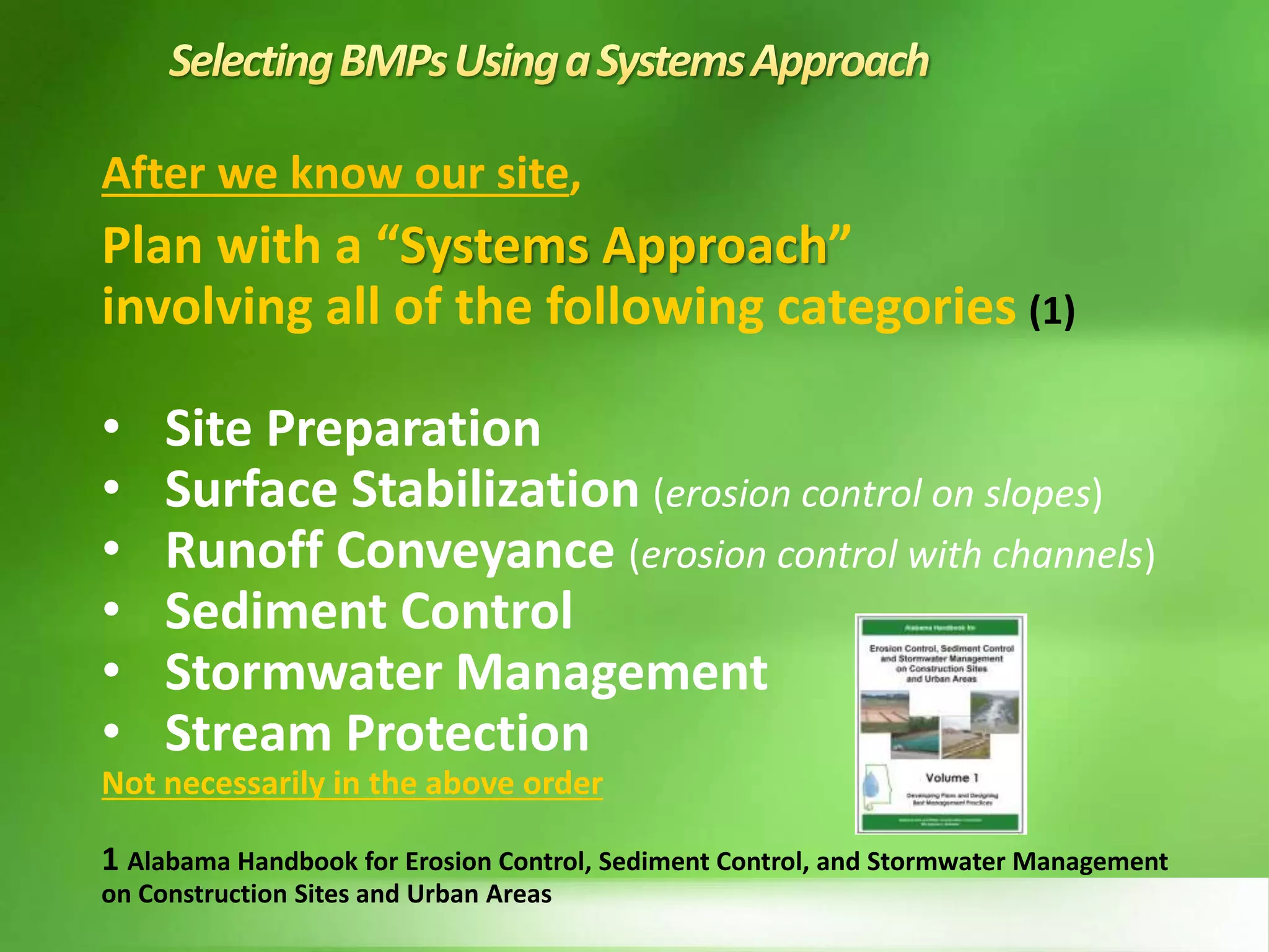 Developing a construction stormwater bmp plan using a systems approach ...