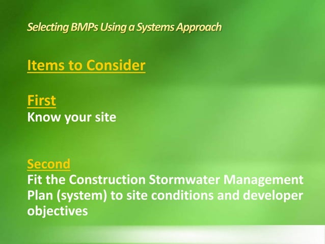 Developing a construction stormwater bmp plan using a systems approach ...