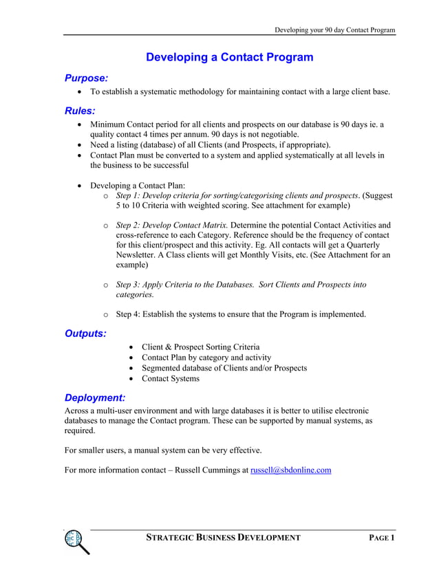 Developing a Contact Program | PDF