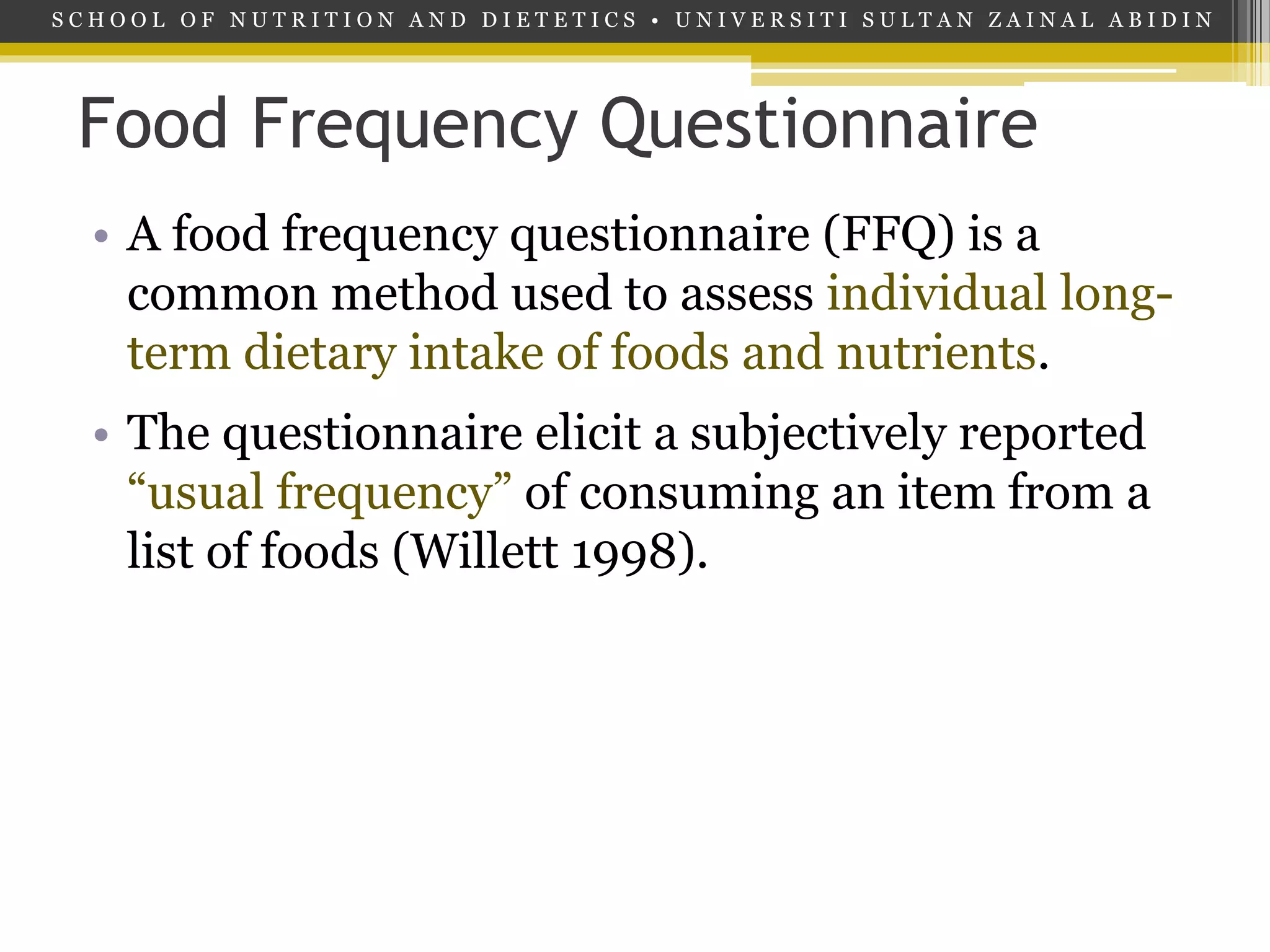 Developing a Food Frequency Questionnaire | PPTX