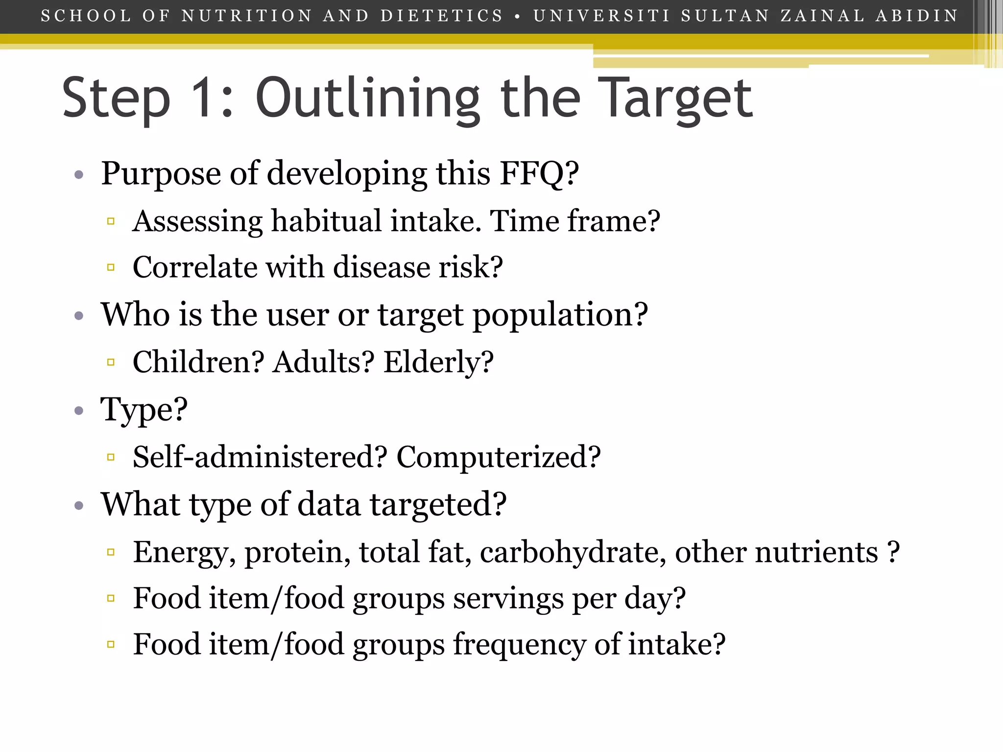 Developing a Food Frequency Questionnaire | PPTX