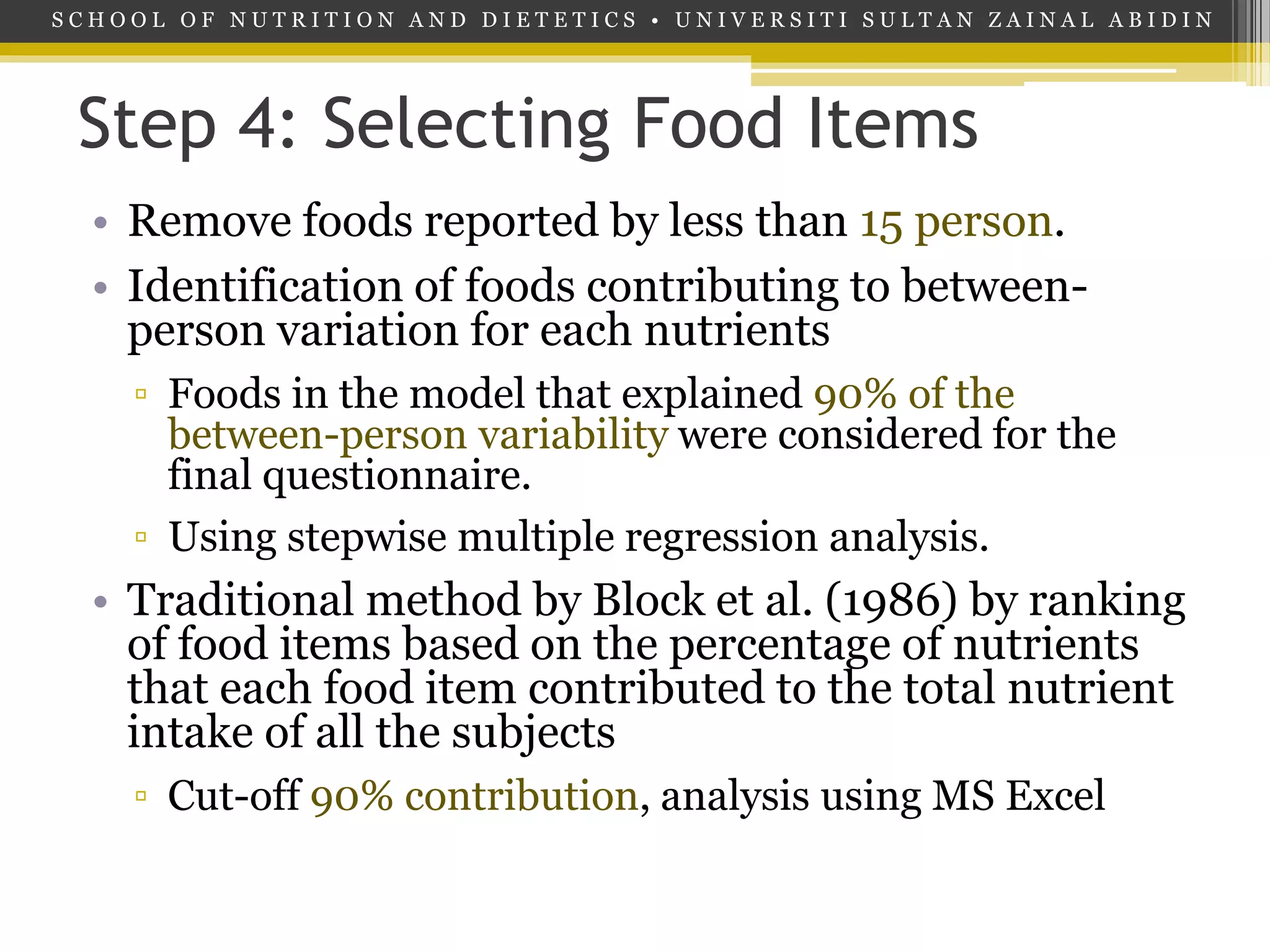 Developing a Food Frequency Questionnaire | PPTX
