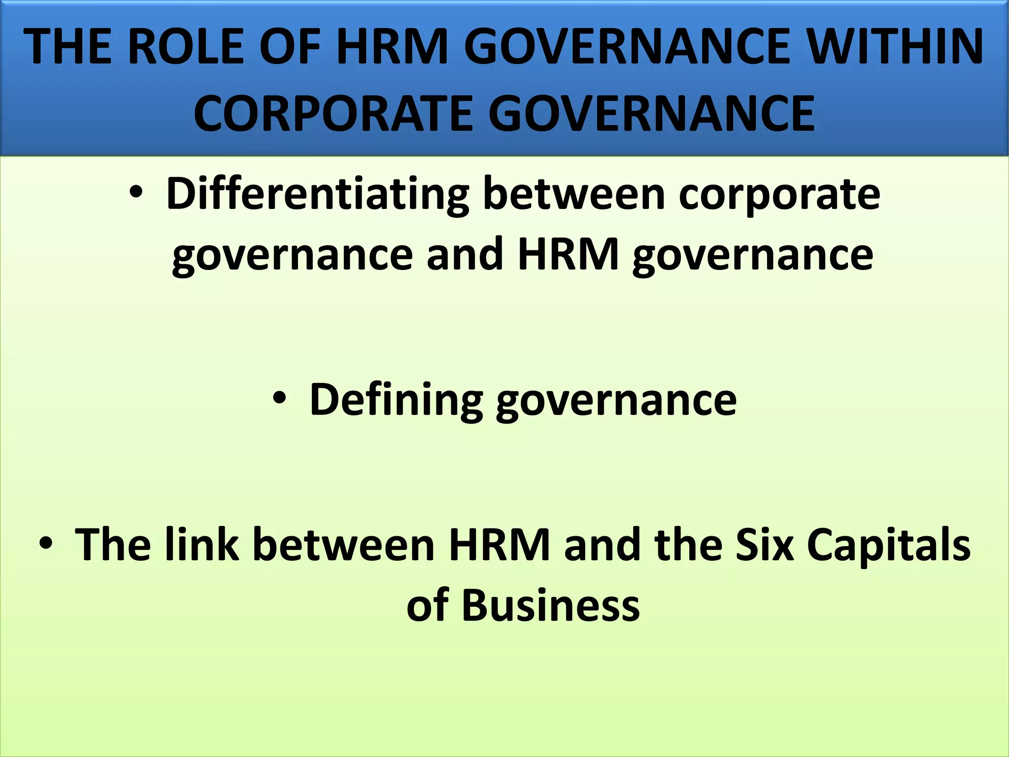 Developing a HRM Governance Framework: Principles, Processes & Best ...