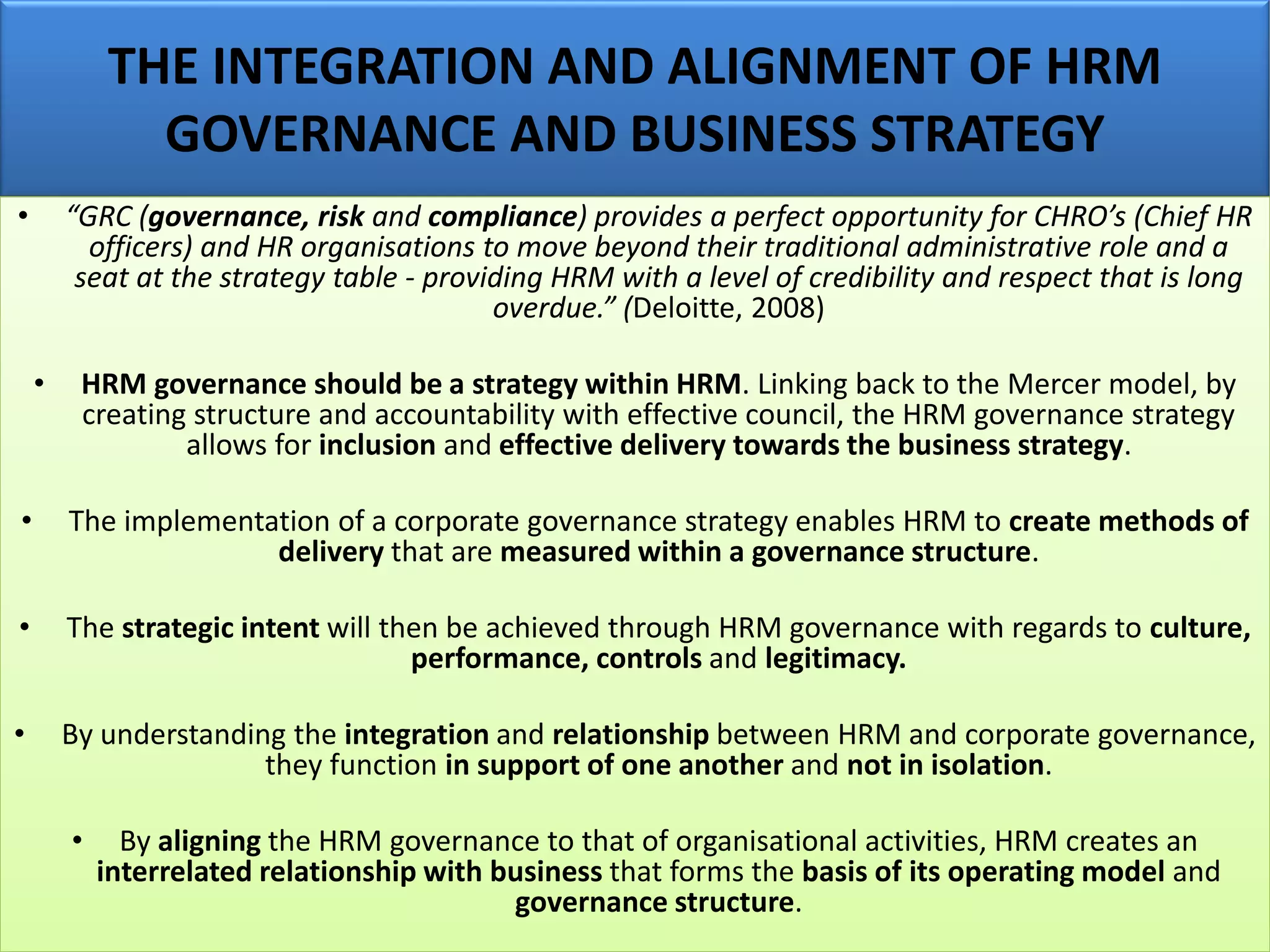 Developing a HRM Governance Framework: Principles, Processes & Best ...