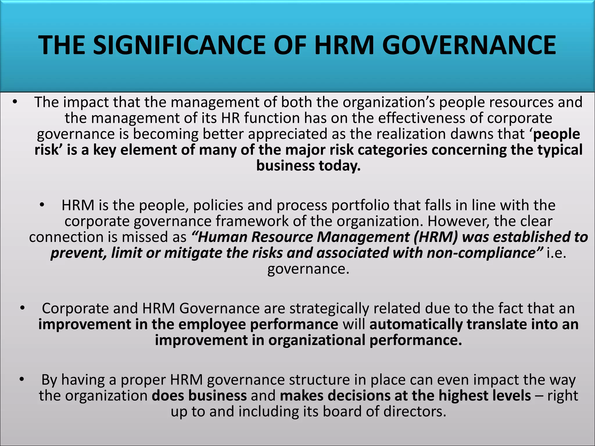 Developing a HRM Governance Framework: Principles, Processes & Best ...