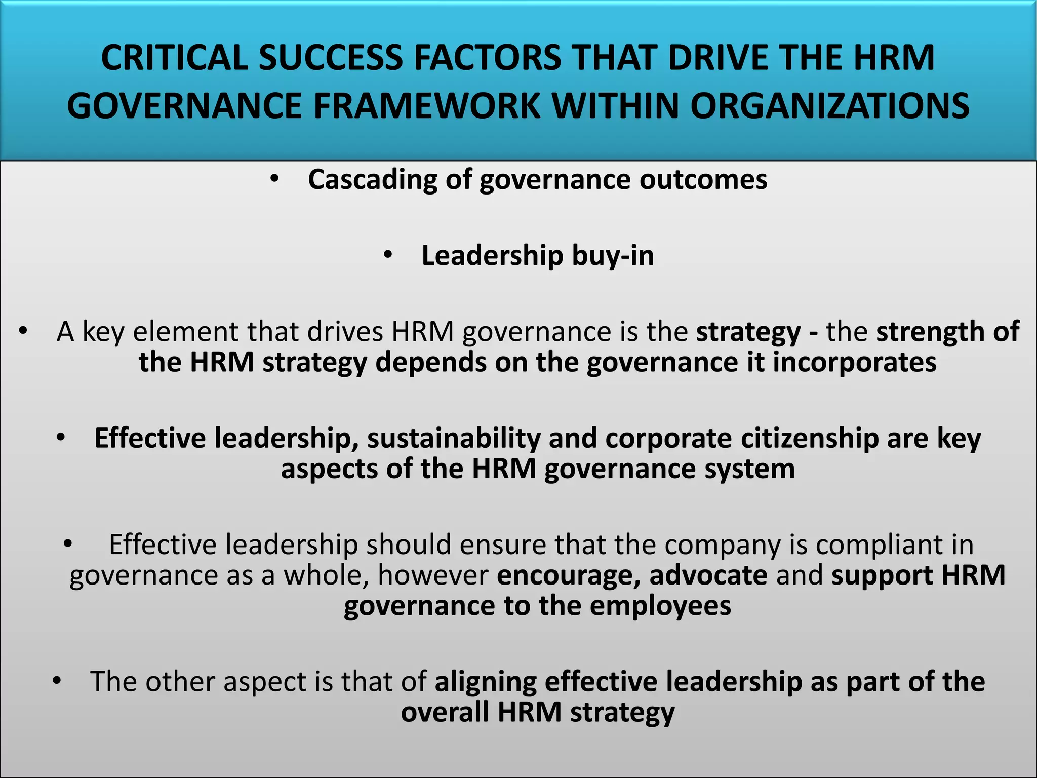 Developing a HRM Governance Framework: Principles, Processes & Best ...
