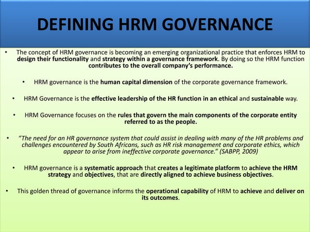 Developing a HRM Governance Framework: Principles, Processes & Best ...