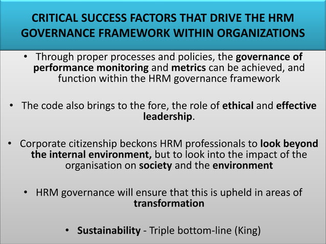 Developing a HRM Governance Framework: Principles, Processes & Best ...