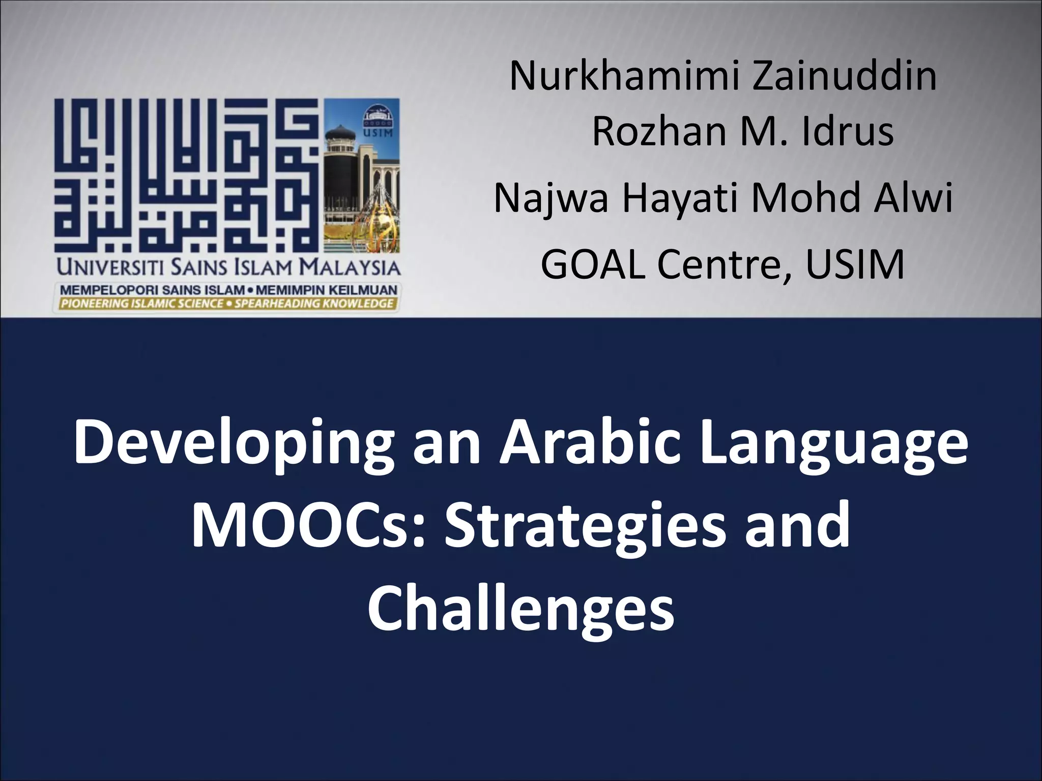 Developing an Arabic Language MOOCs: Strategies and Challenges | PDF